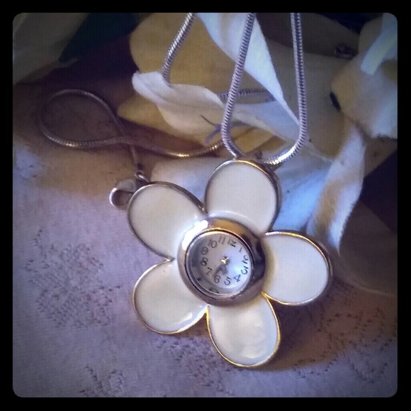 Vintage | Accessories | Vintage Enamel Flower Watch Pendant Necklace ...